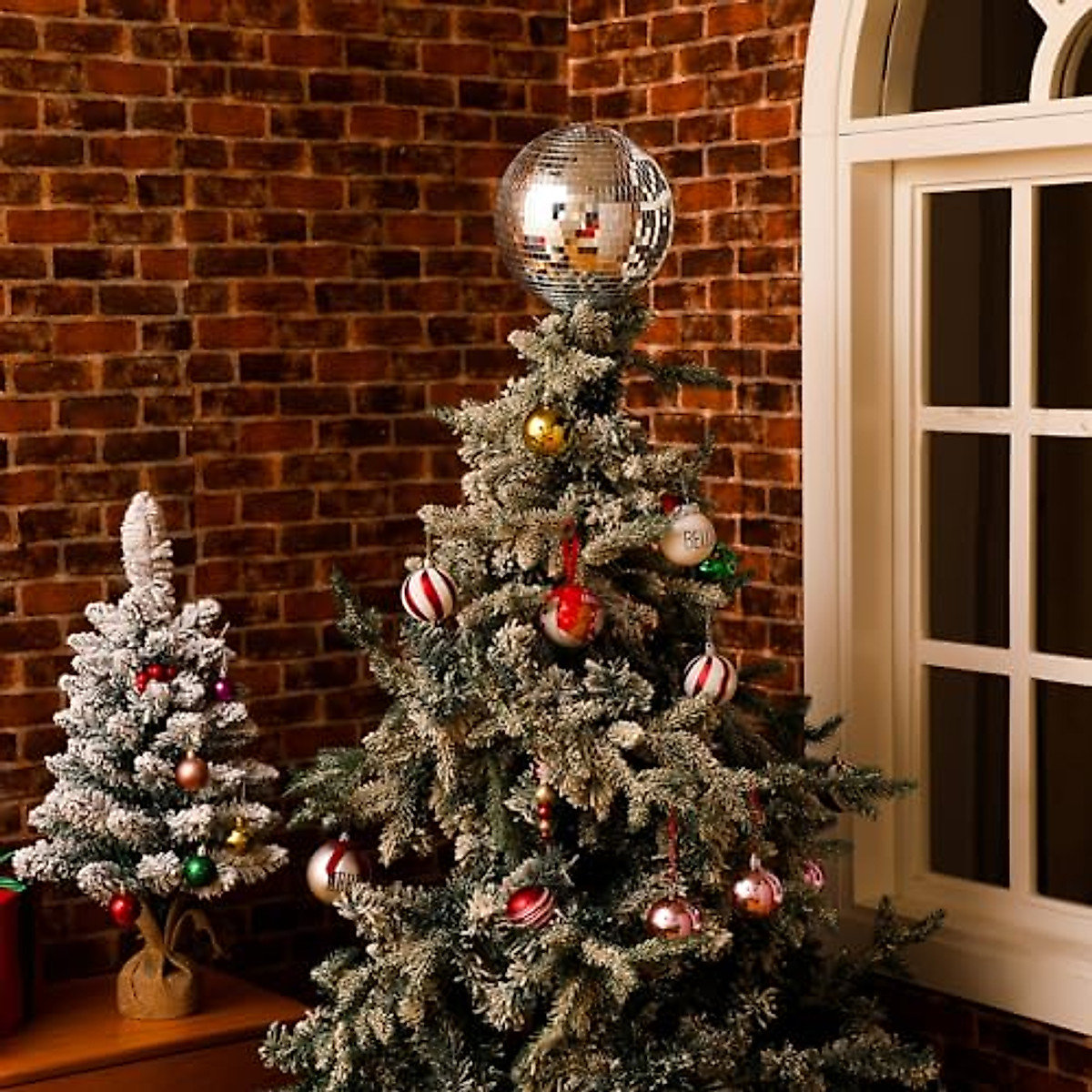 Retisee 8'' Disco Ball Christmas Tree Topper Disco Mirror Ball Xmas Tree Topper 3D Hollow Silver Disco Ball Decor Disco Ball Ornament for 70s Disco Holiday Wedding Birthday Party Decorations