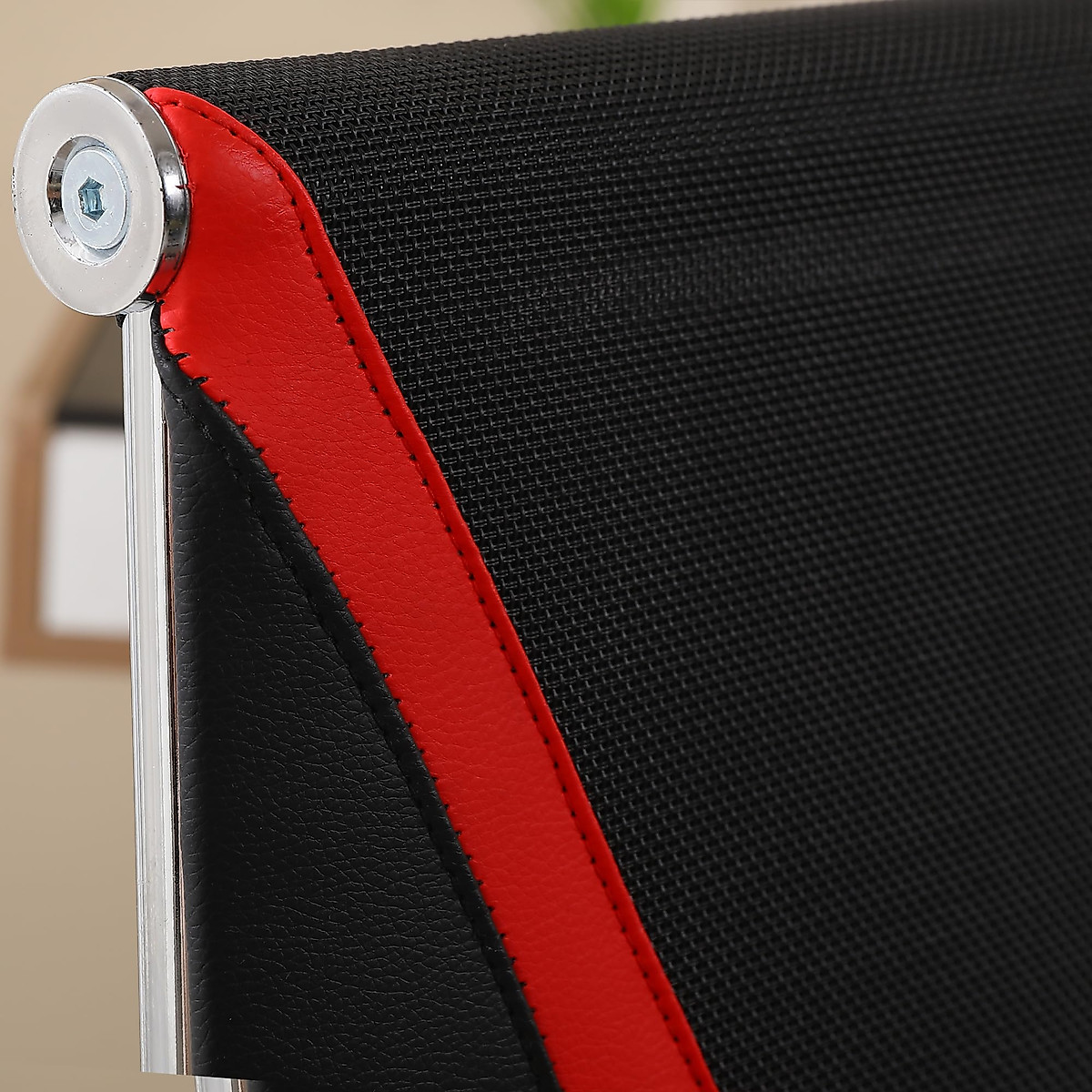 Black and Red Office Desk Chair with Wheels Arm, Leather Ergonomics Desk Chairs Computer Home Office Sturdy Chair