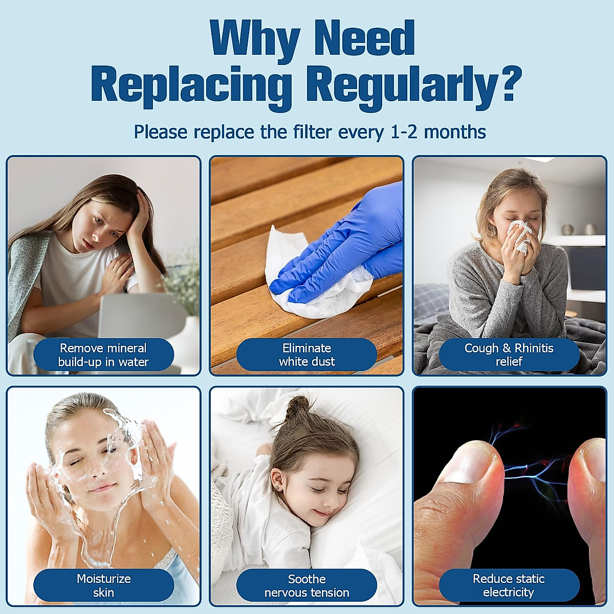 ROMON HFT600 Humidifier Wicking Filter T Replcement for Honeywell HEV615 HEV620 Series Top Fill Tower Humidifier, Compared to Part HFT600T HFT600PDQ Wicking Filter, 4 Pack, Blue