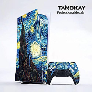 TANOKAY PS5 Console Skin and Controller Skin Set | Painting Starry Night Van Gogh | Matte Finish Vinyl Wrap Sticker Full Decal Skins | Compatible with Sony Playstation 5 Digital Edition