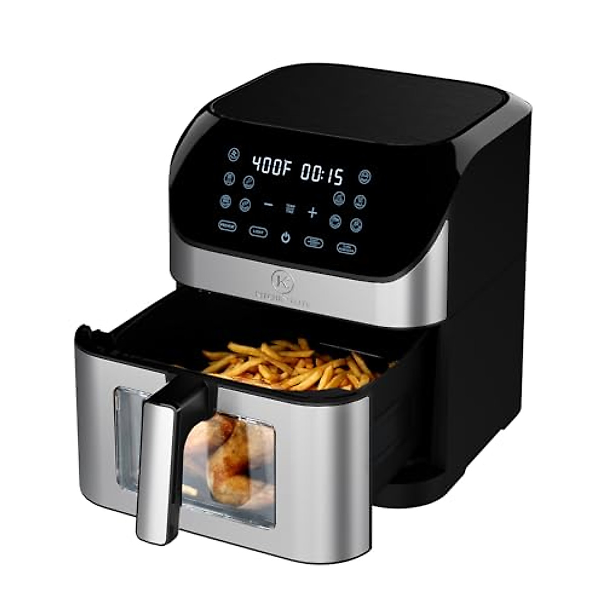 Air Fryer 8 Qt Large Size With Clear Window, 8 Presets, 3 Special Features Turn Reminder, Preheat, Light, True One-touch Panel, 360° Turbo Airflow Tech, Nonstick Basket,Stainless Steel