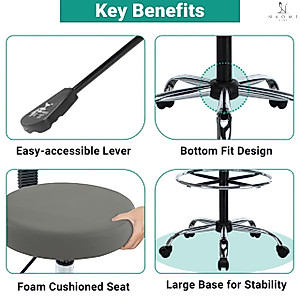 Venus Drafting Stool Chair, Rolling Stools with Wheels, Stools with Backs, Tall Adjustable Office Chair Workbench Stool with Back Support Adjustable Chair Work Stool with Chrome Footrest - Gray