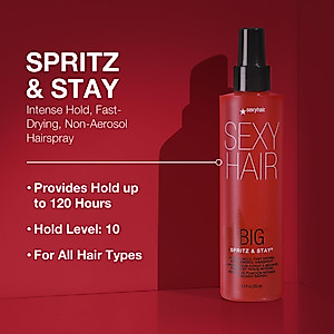 SexyHair Big Spritz & Stay Intense Hold Non-Aerosol Hairspray, 8.5 Oz, Max Hold and Shine, Fast Drying, All Hair Types