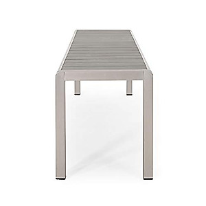 Great Deal Furniture Odelia Outdoor Modern Aluminum Dining Bench with Faux Wood Seat, Gray and Silver