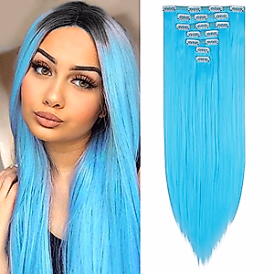 OMGREAT 23 Inch 7Pcs 16Clips Clip in Hair Extensions for Women Beauty Long Straight Thick Hair Extensions Ash Blonde