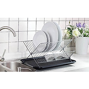 Neat-O Deluxe Chrome-Plated Steel Foldable X Shape 2-Tier Shelf Small Dish Drainers with Drainboard (BlackII)