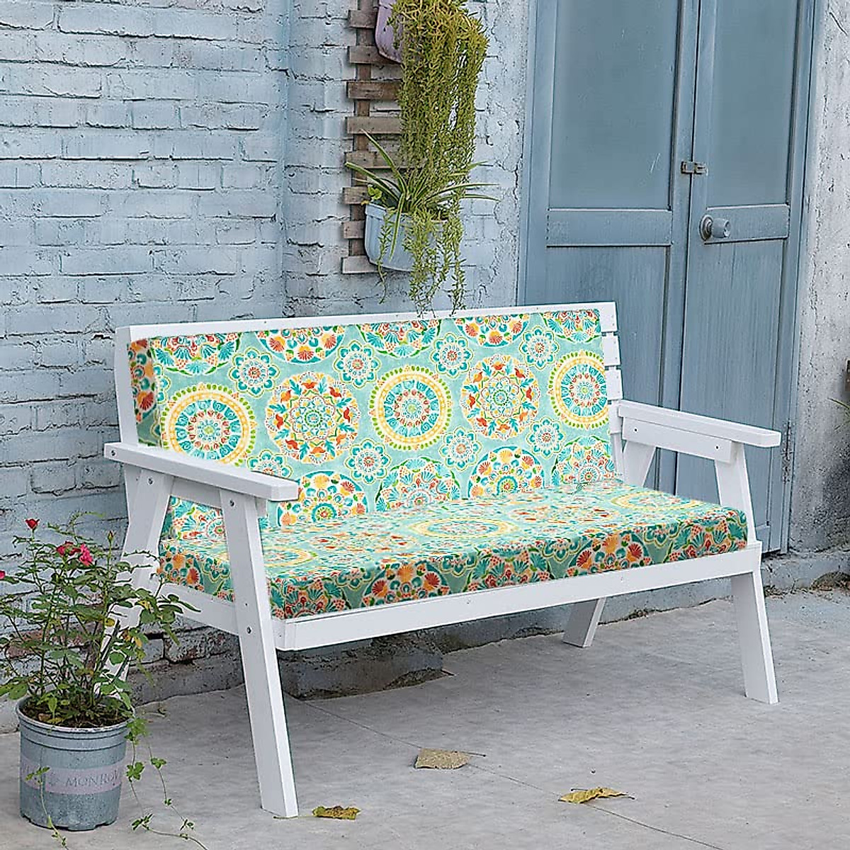 FUNHOME Outdoor Cushion Covers,45" x 18" x 3", No Insert! Patio Cushion Covers Replacement for Outdoor Furniture,Water Resistant Patio Bench Loveseat Covers 1 Pack, Cyan Circle (Covers ONLY)