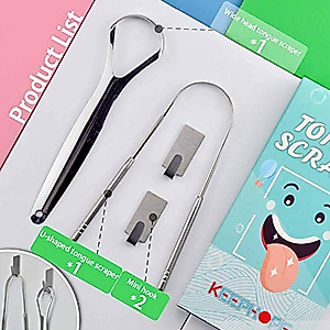Tongue Scraper with Mini Hooks (2 Pack) Tongue Cleaner Medical Grade Stainless Steel Tongue Cleaning Tools for Adults and Kids Oral Care Eliminate Bad Breath Tongue Brush
