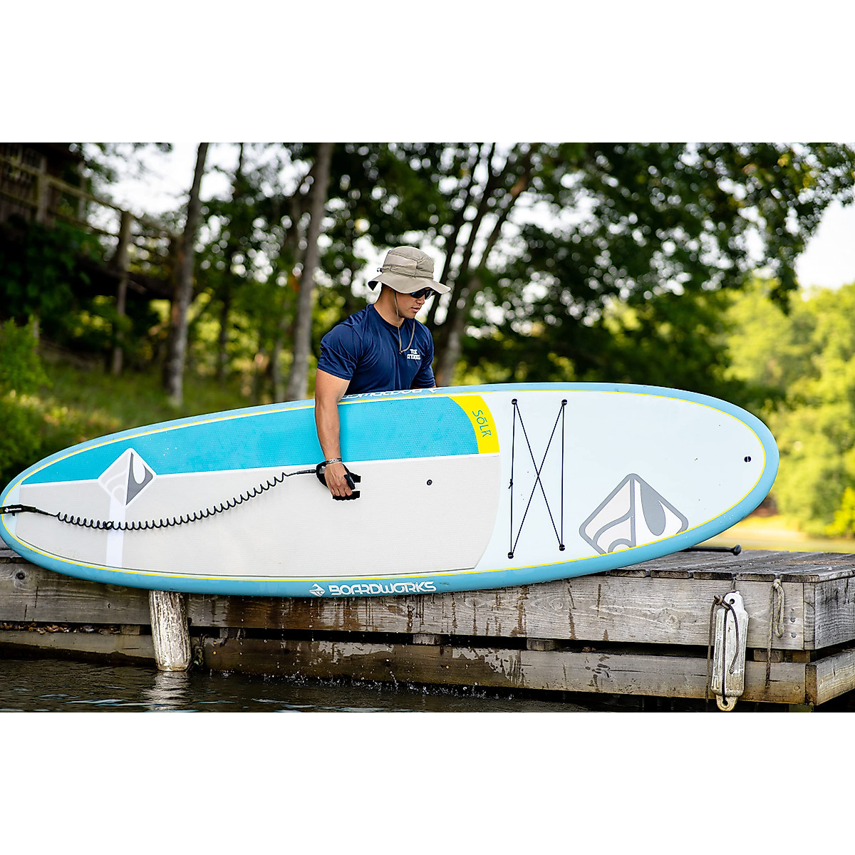 Boardworks Sōlr | Recreational Stand Up Paddleboard | X-Shot Epoxy Hardboard with Paddle | 10' 6" | Blue/Yellow/Grey, 4440720527