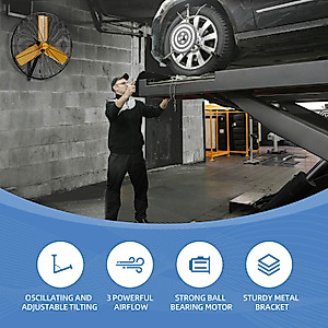 AIRWIZARD 24 inch Oscillating High Velocity Wall Mount Fan, 7600 CFM Industrial Heavy Duty Metal Wall Fan, 3 Speeds, Adjustable Height and Tilt, Commercial Shop Fan for Garage, Workshop