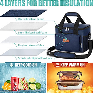 Tiblue Insulated Reusable Lunch Box for Office Work School Picnic Beach, Leakproof Freezable Cooler Bag with Adjustable Shoulder Strap (Medium, Dark Blue)