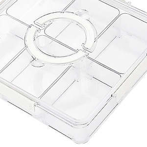 ＫＬＫＣＭＳ Snack Container Divided Food Storage Container Clear 6 Grids with Handle Lid, Divided Seasoning Box, Dried Fruit Plate for nuts Cookies