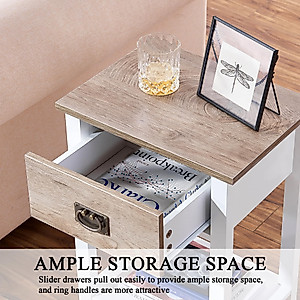 VECELO Nightstands Set of 2, Side End Table with Drawers for Bedroom, Living Room Sofa Bedside, Vintage Accent Furniture Small Space Storage Cabinet, Solid Wood Legs