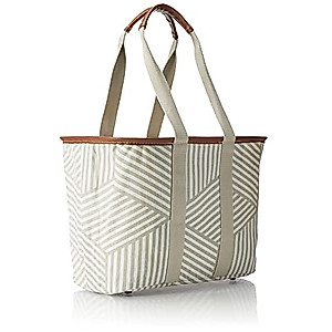 CleverMade Canvas Tote Bag - Reusable Collapsible Basket, Durable Heavy Duty LUXE Grocery Shopping Bag, Geometric Taupe , 20L