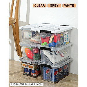 NUMIFUN Plastic Storage Bins With Lids 6 Pack Storage Organizer Bins, 7 Quart Stackable Storage Bins with Lids and Black Handle Buckle Easy for Home Office Organization, White Lids