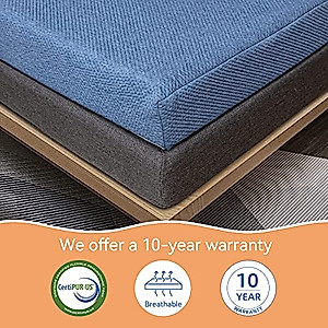 Erdoru 4 Inch Memory Foam Mattress Topper with Removable and Washable Cover, Pressure-Relieving Layers/CertiPUR-US Certified, 4" Comfort Topper(4in Blue, Queen)