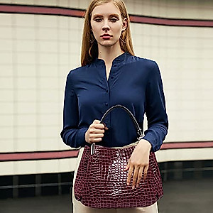 Women Large Alligator Pattern Faux Leather Top-handle Bag Evening Party Handbag Travel Tote Crocodile Dark Red