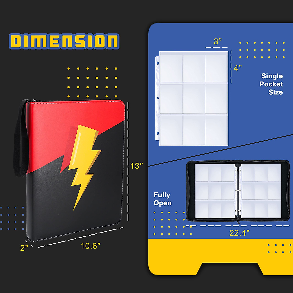 NeatoTek 9 Pocket Waterproof Trading Card Binder, Trading Album Display Holder, Expandable, 720 Double Sided Pocket Album, Compatible with Yugioh, MTG and Other TCG Cards