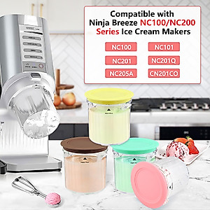 FOTRIC 16oz Ice Cream Containers Replacement for Ninja Creami Breeze Pints and Lids - 4 Pack, Compatible with NC100 NC200 NC201 CN205A Series, BPA-Free & Dishwasher Safe