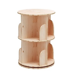 INTEXCA & DESIGN 2 Tier Rotating Bookshelf, 360° Solid Wood Rotating Stackable Shelves Bookshelf Organizer for Home, Bedroom, Office_IntexcaUS