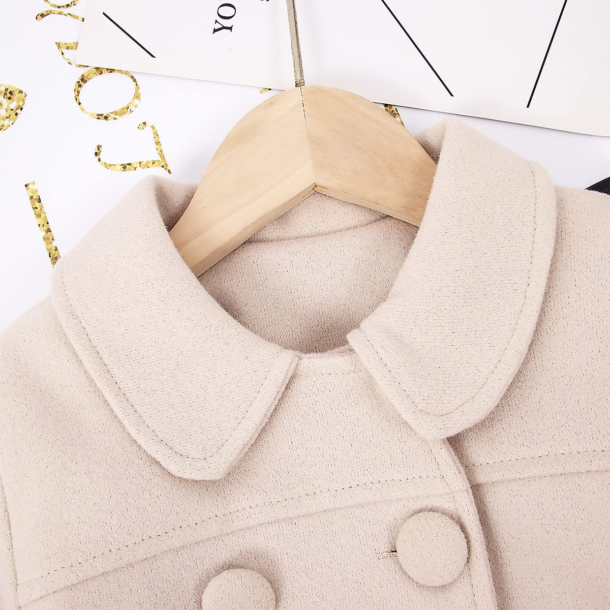 GLIGLITTR Toddler Baby Girl Winter Coat Dress Coat Warm Jacket Long Sleeve Button Trench Coat Kids Peacoat Outwear Clothes(4-5T, Beige)
