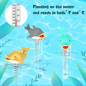 XY-WQ Floating Pool Thermometer, Large Size Easy Read for Water Temperature with String - Swimming Pool, Spas, Hot Tubs, Ponds (Dolphin3)