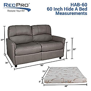 RecPro 60" RV Hide A Bed Loveseat | RV Sleeper Sofa | Cloth | Memory Foam Mattress | Pull Out Couch | RV Furniture | RV Love Seat | RV Couch | RV Living Room Furniture (Oatmeal)