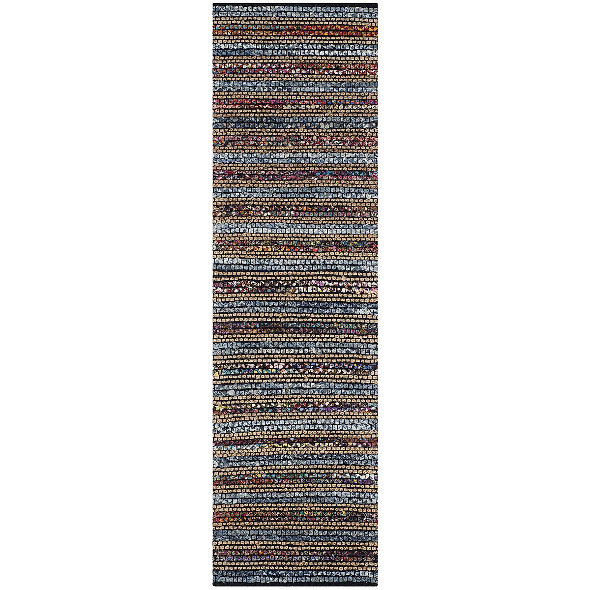 SAFAVIEH Cape Cod Collection Runner Rug - 2'3" x 12', Blue & Multi, Handmade Flat Weave Braided Stripe Cotton & Jute, Ideal for High Traffic Areas in Living Room, Bedroom (CAP361A)