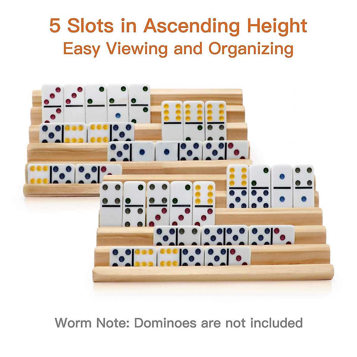 plusvivo Domino Racks Set of 2, Wooden Domino Trays Holders Organizer for Mexican Train and Other Dominoes Games 10 x 5.5 x 0.79 Inches - Dominoes NOT Included