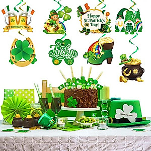 St Patricks Day Decorations Hanging Swirls 32 Pieces Green Lucky Irish Shamrock Clover Leprechaun Horseshoe Swirls Ceiling Decor for Saint Patrick Party Lucky Day Home Party Favors Supplies