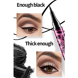 4D Silk Fiber Eyelash Waterproof Mascara and Eyeliner Set Ultimate Black Volume and Length Lengthening Mascara Ultra Black Eyeliner