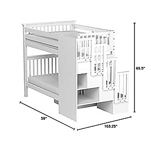 Bedz King Stairway Bunk Beds Full over Full with 4 Drawers in the Steps and 2 Under Bed Drawers, White