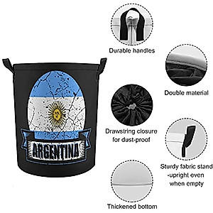 Vintage Argentina Flag Freestanding Laundry Basket with Lid Waterproof Collapsible Large Clothes Hamper Storage with Handle and Drawstring Closure Toy Organizer Gift
