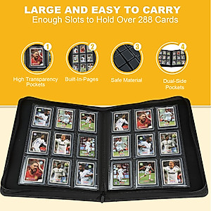 Toploader Binder,Toploader Hard Cases, 9-Pocket Pages Sleeves Hold up 288 Cards.Toploader Card Binder with Sleeves for “3×4” rigid，Card Holder(black)