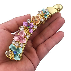 2PCS Floral Rhinestone Banana Hair Clip Claw Ponytail Holder Maker Styling for Women