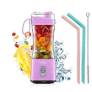 Portable Blender Personal USB Rechargeable Juice Cup for Smoothie and Protein Shakes Mini Handheld Fruit Mixer 13Oz Bottle for Travel Gym Home Office Sports Outdoors Chic Pink