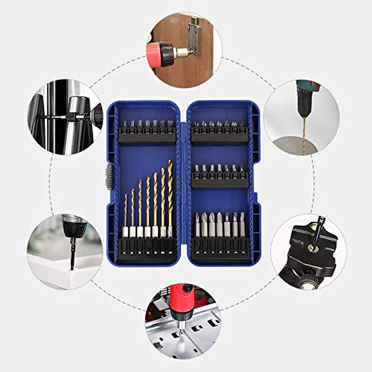 COMOWARE Impact Screwdriver Bit Set with Titanium Drill Bits - Quick Release Twist Drill Bit Set with Tough Case, Impact Driver Bit Set Total 35Pcs