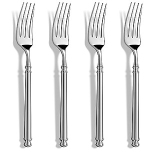Dinner Forks,Manual Forged 18/10 Stainless Steel Silverware Forks,Modern Round Handle Cutlery Table Forks,Set of 4,Mirror Finish and Dishwasher Safe