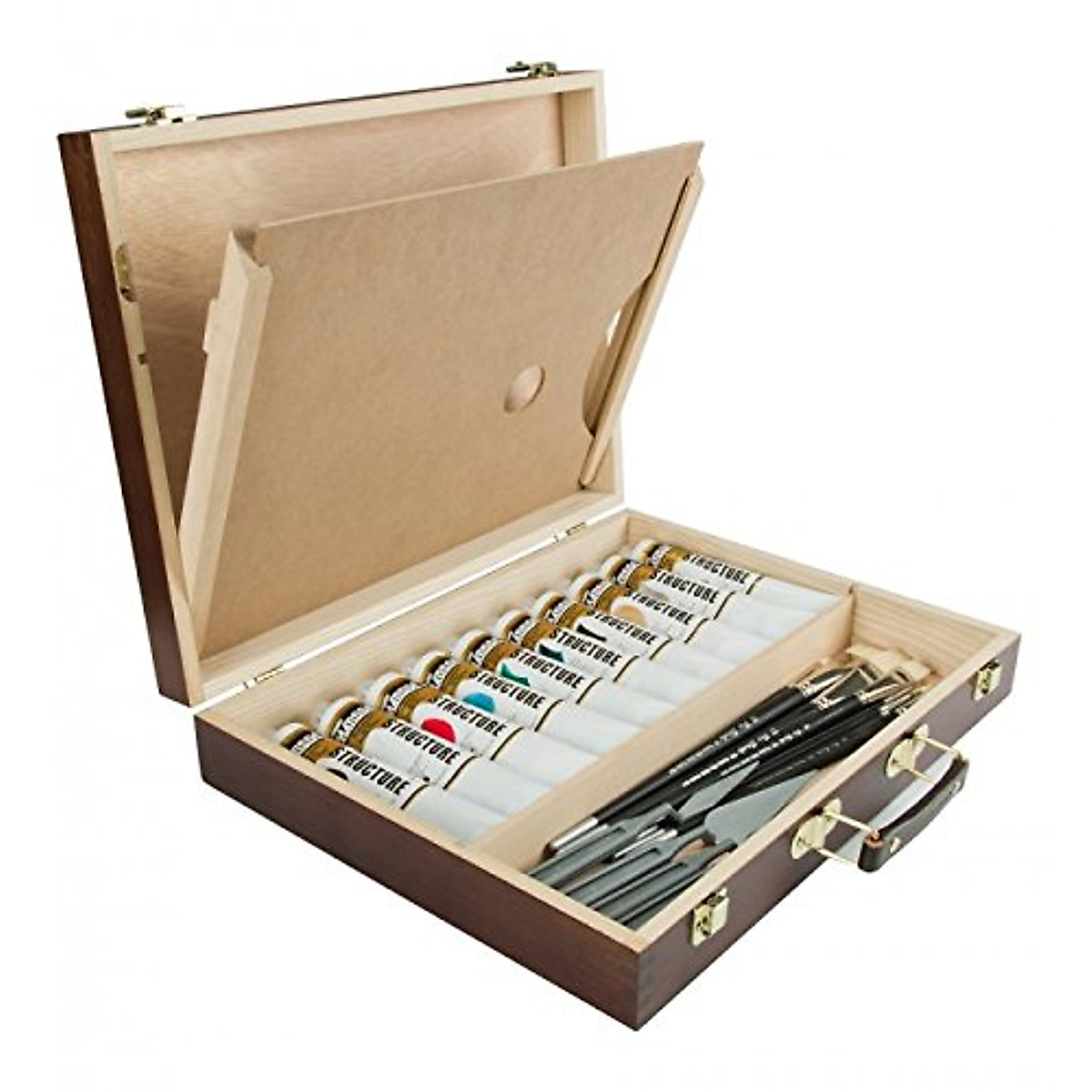 Creative Mark Capri 2 Deluxe Wood Artist Paint Box - Storage for Art Supplies, Paints, Mediums, Brushes, Compartment Storage, Lightweight, Travel - [Oil-Stained – Dark Walnut Finish]