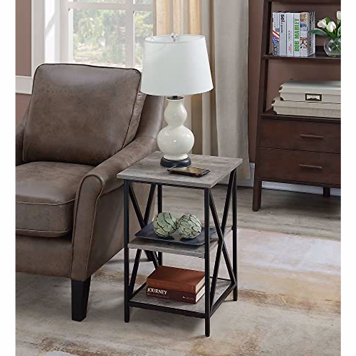Convenience Concepts Tucson End Table with Shelves, 3-Tier, Faux Birch/Black