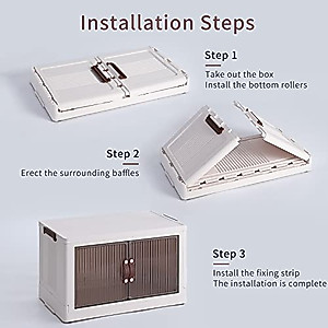 Collapsible Storage Bins with Lids Magnetic Door 55 Qt Clear Stackable Storage Bins with Wheels Plastic Storage Bins with Front Opening Folding Storage Bins for Bedroom Living Room Office(1 Pack)