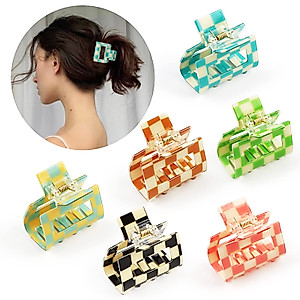Airsky 6 Pack Checkered Hair Claw Clips, Square Medium Hair Clips, 2 x 2 x 1.1 in, One Size Fits All, Non-Slip Design for Women Girls Long Short Thin Hair