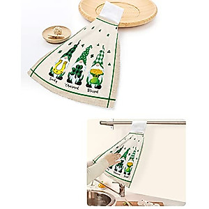 Kitchen Hanging Towel, Hand Towels with Loop Vintage Irish Lucky Gnome 1 Pack Soft Absorbent Tie Towel for Bathroom St. Patrick's Day Clovers on Chic Linen Tea Bar Dish Cloths Home Cleaning Terry