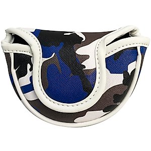 Gbourly Golf Club Half Mid Mallet Camo Putter Cover Blue PU Leather Headcover Magnetic Closure