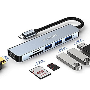 USBC HUB to 4K HDMI Adapter USB Type C Dock with 4K HDTV Output FUSUNE USB C HUB Docking Station with USB3.0 X 1 2.0 X 2 Port SD/TF Reader Slot for Samsung MacBook iPad pro Chromebook HP XPS ipad 4k