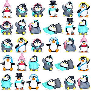 Macarrie 30 Pcs Penguin Figurines Cute Penguin Characters Toys Mini Penguin Figurines Collection Playset Mini Cartoon Penguin Cake Topper Winter Penguin Figurines Cake Decoration for Boy Girl(Vivid)