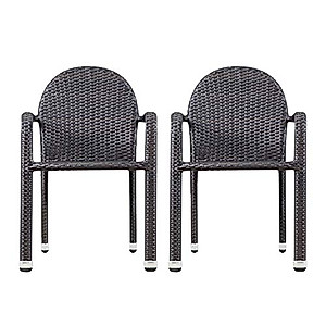 Christopher Knight Home Aurora Outdoor Wicker Armed Stacking Chairs with Aluminum Frame, 2-Pcs Set, Multibrown