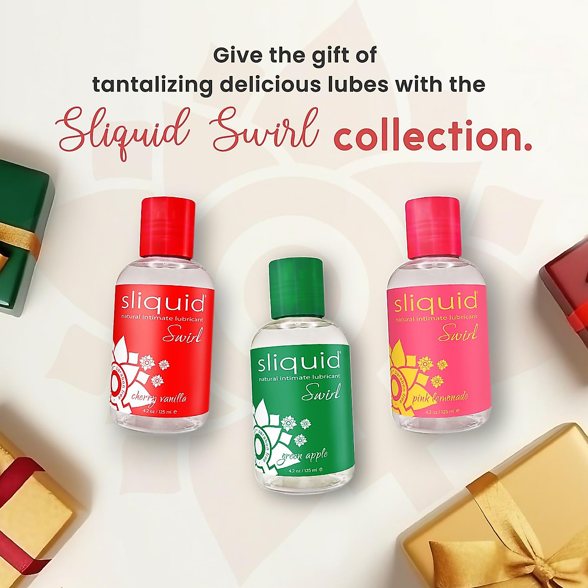 Sliquid Swirl Flavored Lube Variety Pack - Cherry Vanilla, Green Apple Tart, and Pink Lemonade Water-Based Lube, Gift Ideas for Women/Men/Couples, Flavored Lubricant, 4.2 Oz Ea (3 Piece Set)