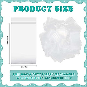 800 Pieces 4 Mil Zipper Poly Bags Plastic Clear Reclosable Zipper Bags 2 x 3 Inches Heavy Duty Small Plastic Bags for Jewelry Painting Electronic Components