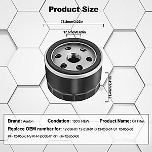 Aouton 12-050-01-S Oil Filter 12 050 01-S1 49065-0721 49065-7007 for CH18 - CH25 CV18 - CV25 CV17-CV26 CH17-CH26 XT1 Kawasaki FR541V FR730V FR651V FR691V Lawn Mower Engine Oil Filter
